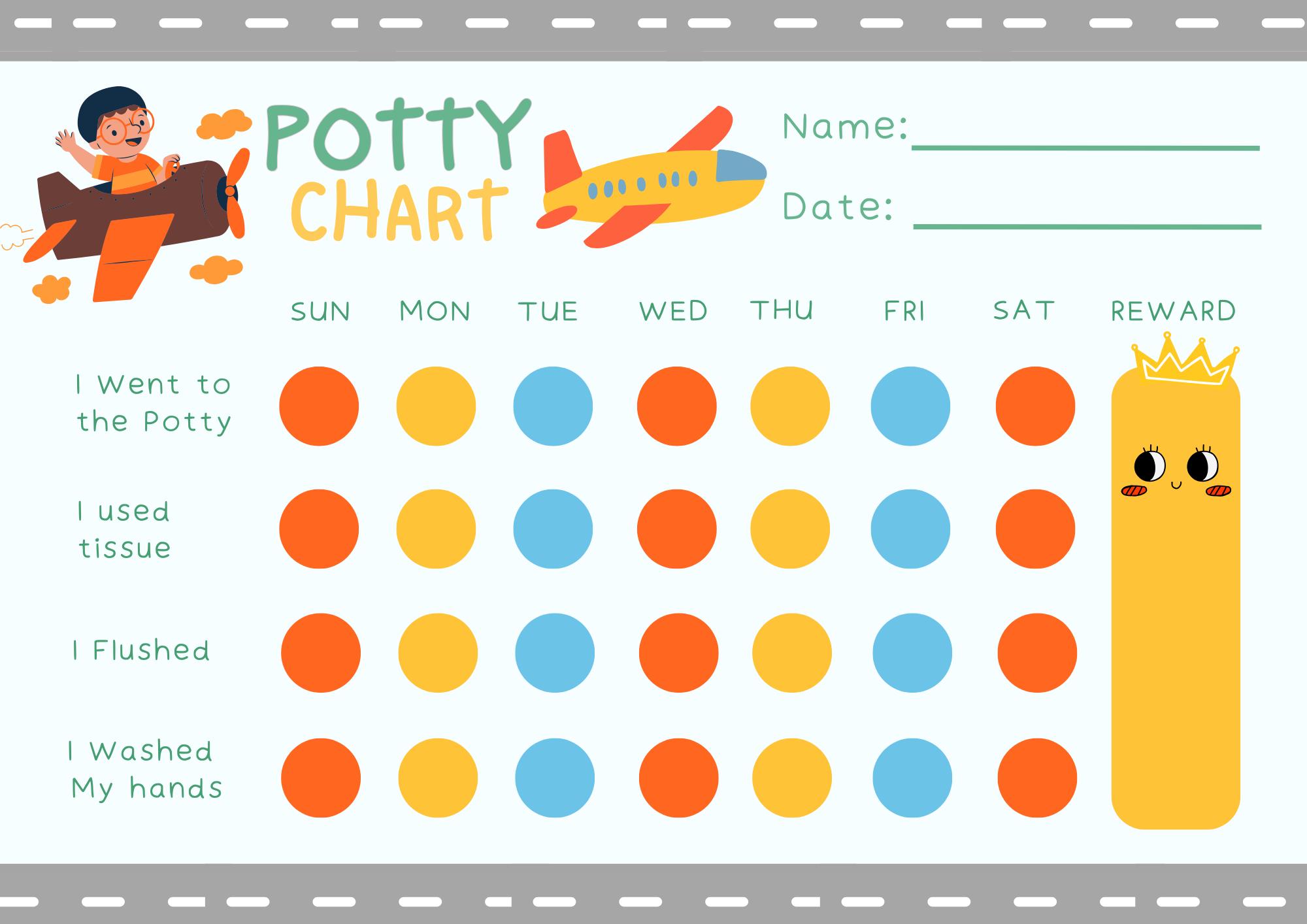 Airplane Potty Training Chart Printable, Potty Training Reward Chart ...