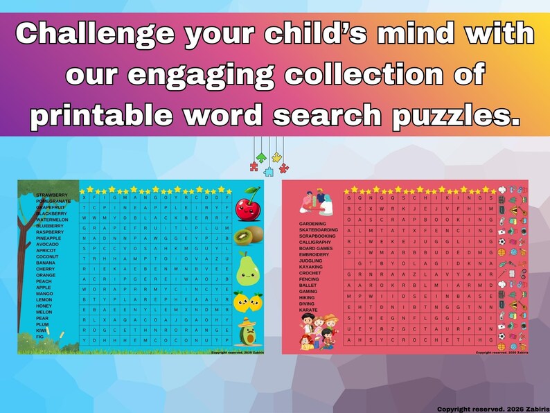 Printable Word Search Puzzles for Kids Animals Food Hobbies Vocabulary ...