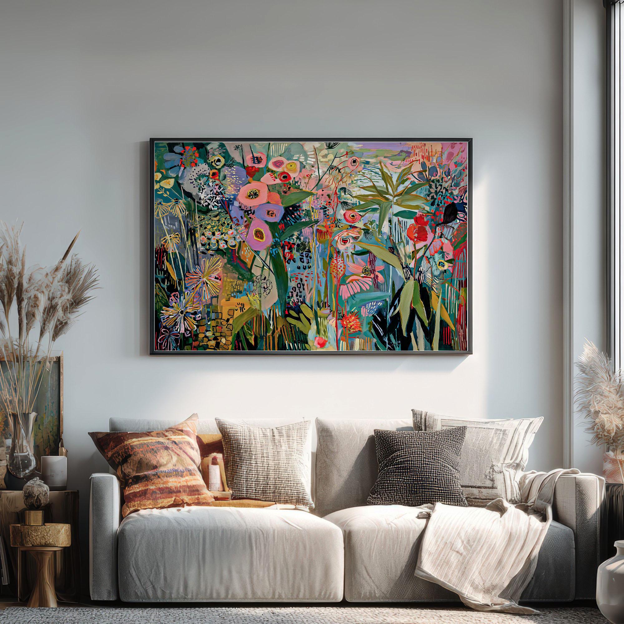 Abstract Wildflower Art Print: Floral Landscape Painting, Large Wall ...