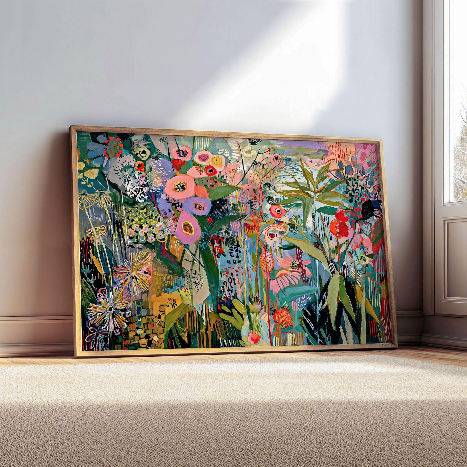 Abstract Wildflower Art Print: Floral Landscape Painting, Large Wall ...