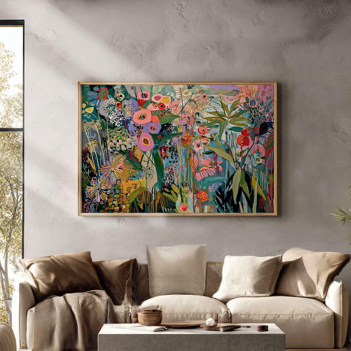 Abstract Wildflower Art Print: Floral Landscape Painting, Large Wall ...