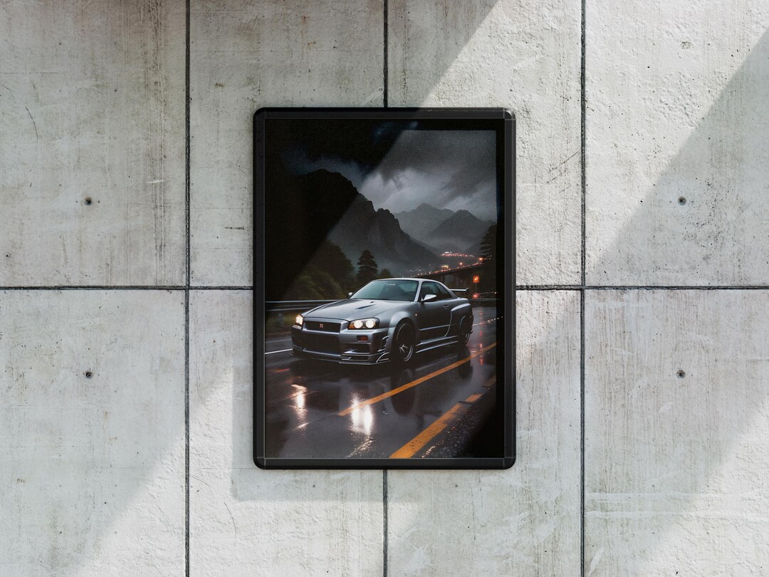 Nissan Skyline GT-R R34 Poster | JDM Sports Car Wall Art | Night ...