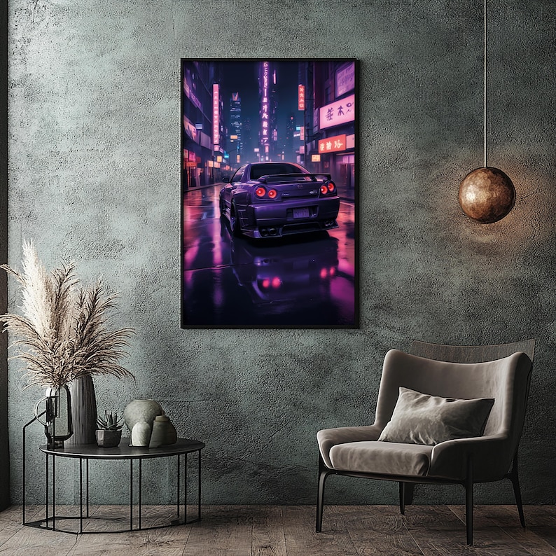 Nissan Skyline GT-R R34 Night Drive Poster – JDM Car Wall Art, Neon ...