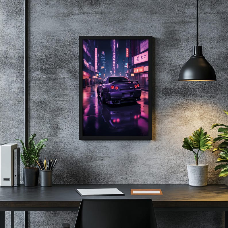 Nissan Skyline GT-R R34 Night Drive Poster – JDM Car Wall Art, Neon ...