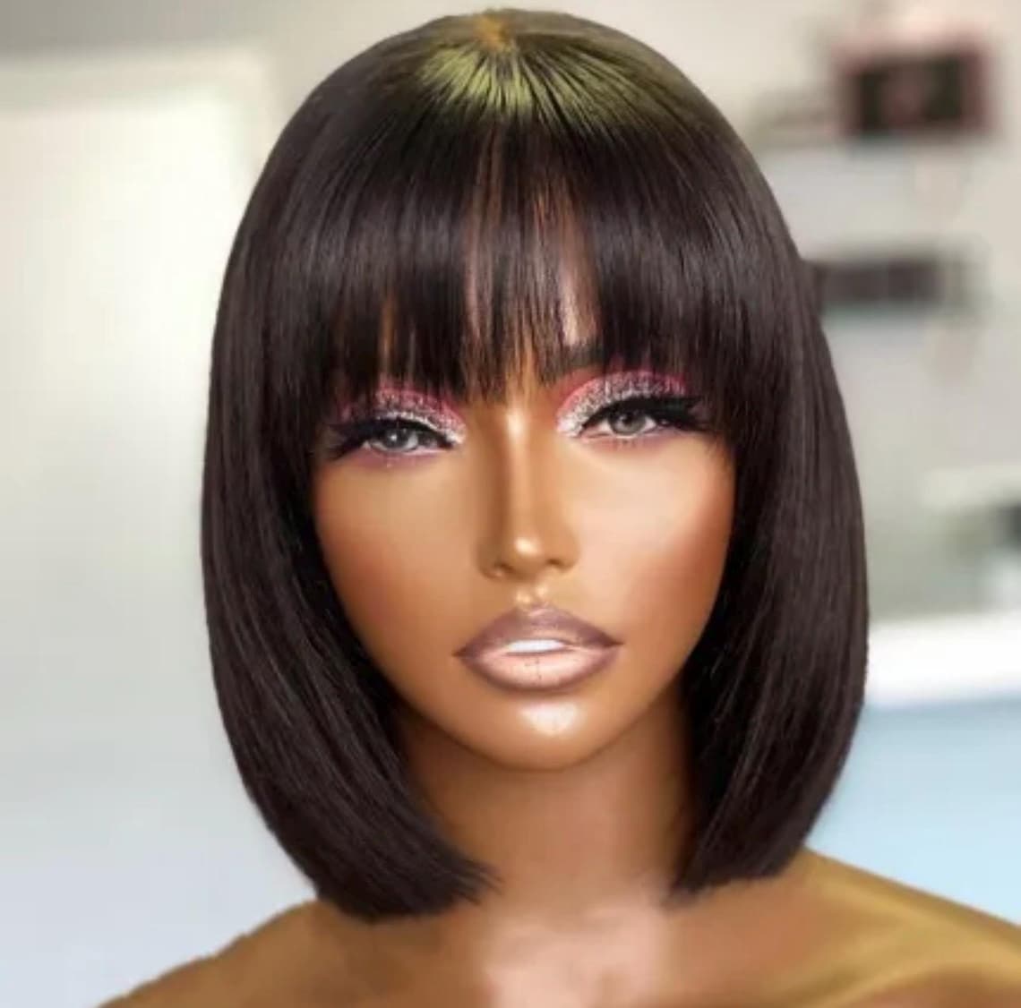 10 Inch Bobo Human Hair Wig Short Bob Wig Glueless Natural Black Wig ...