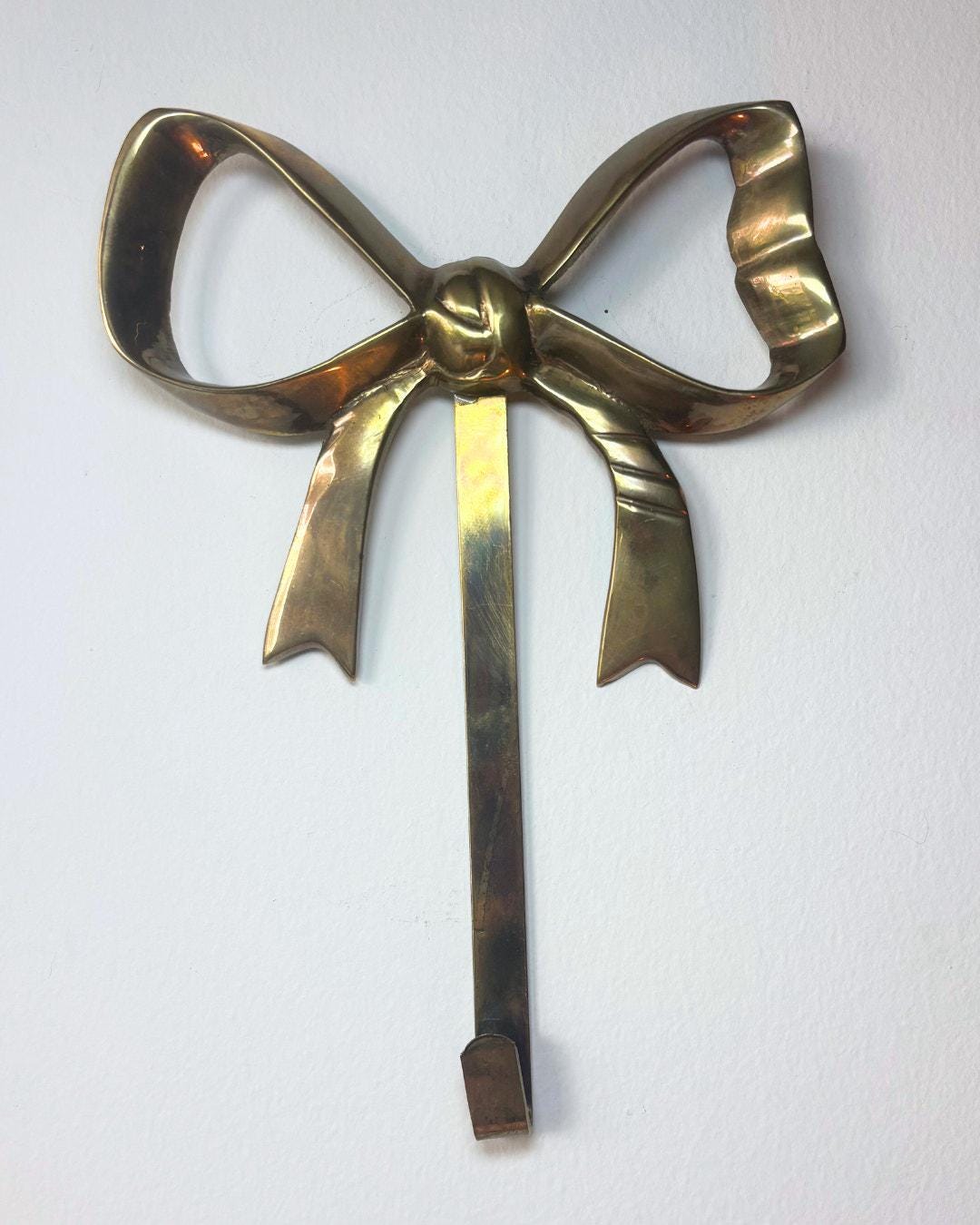 Vintage Solid Brass Bow Wall Hook Decorative Ribbon Hanger Patina - Etsy