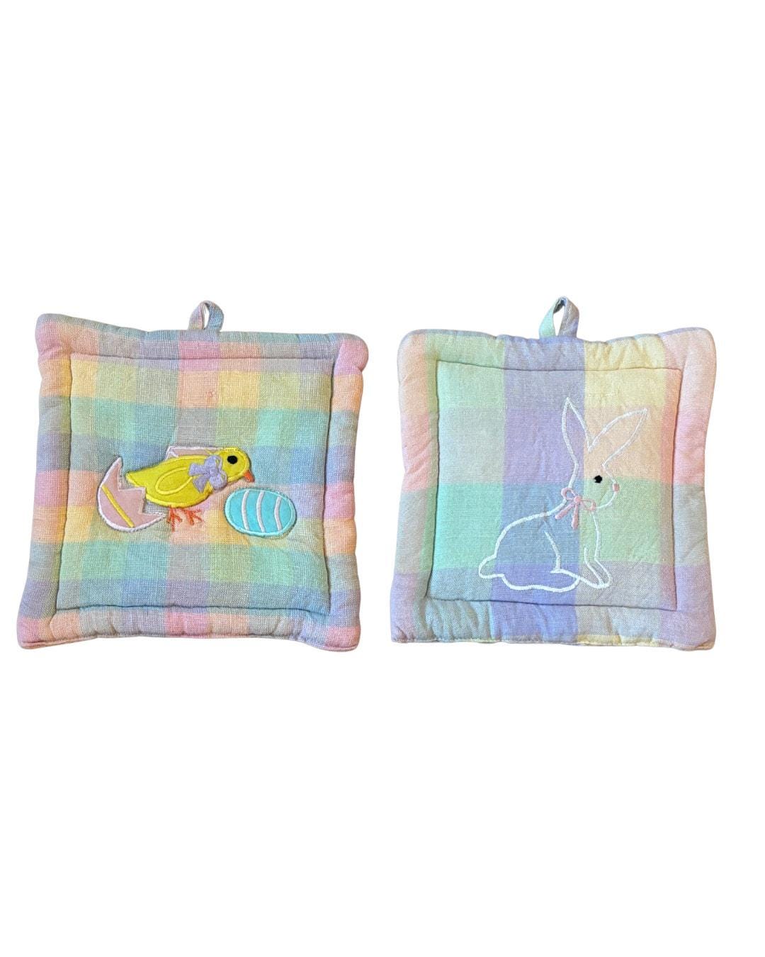 Vintage Spring Pot Holders Set | Bunny & Chick Easter Kitchen Decor - Etsy