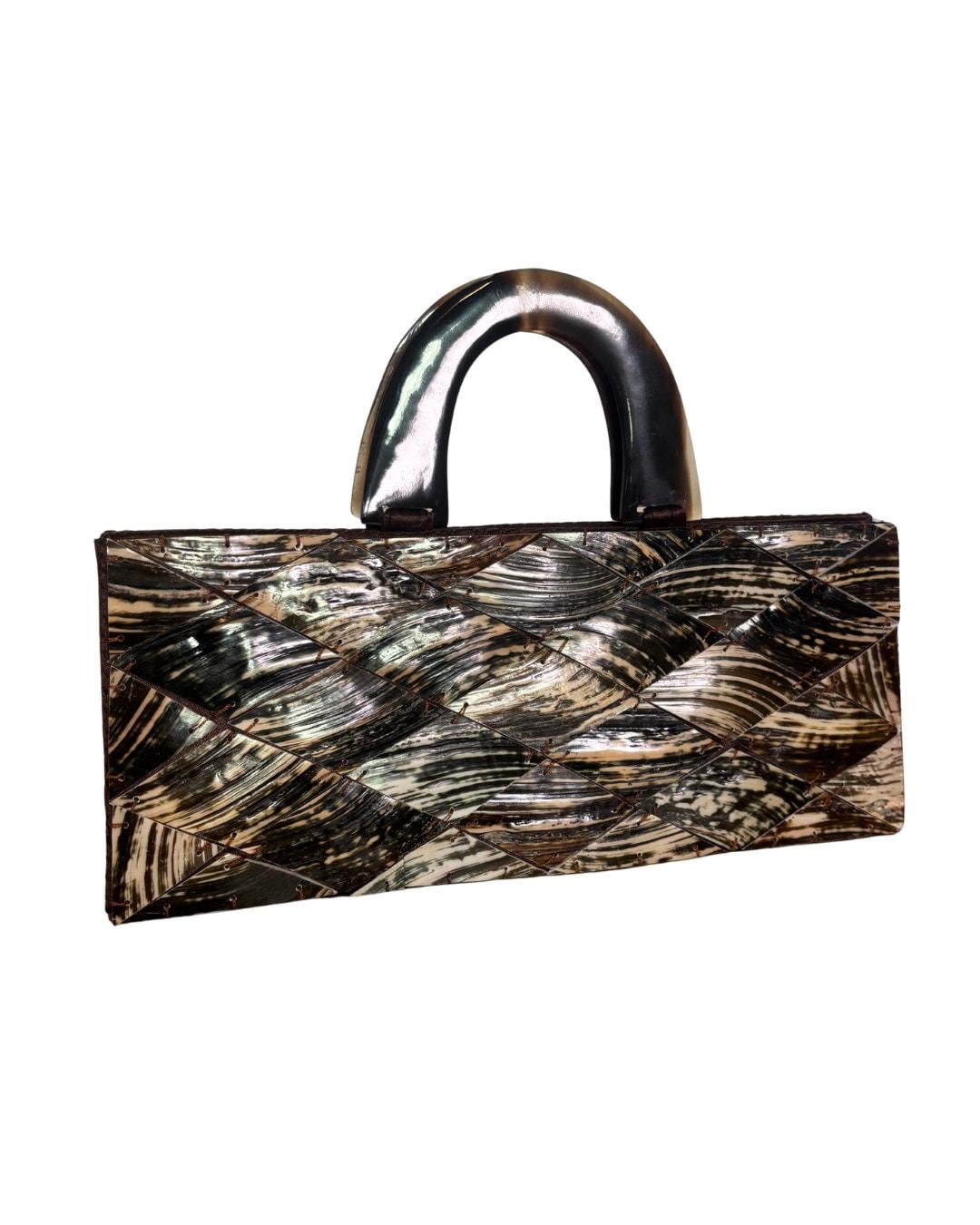 Shira Leah Woven Shell & Resin Handbag Brown Satin Lined Purse With ...