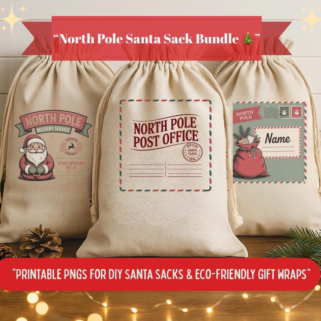 Retro Santa Sack PNG Bundle: North Pole Delivery Designs (digital ...