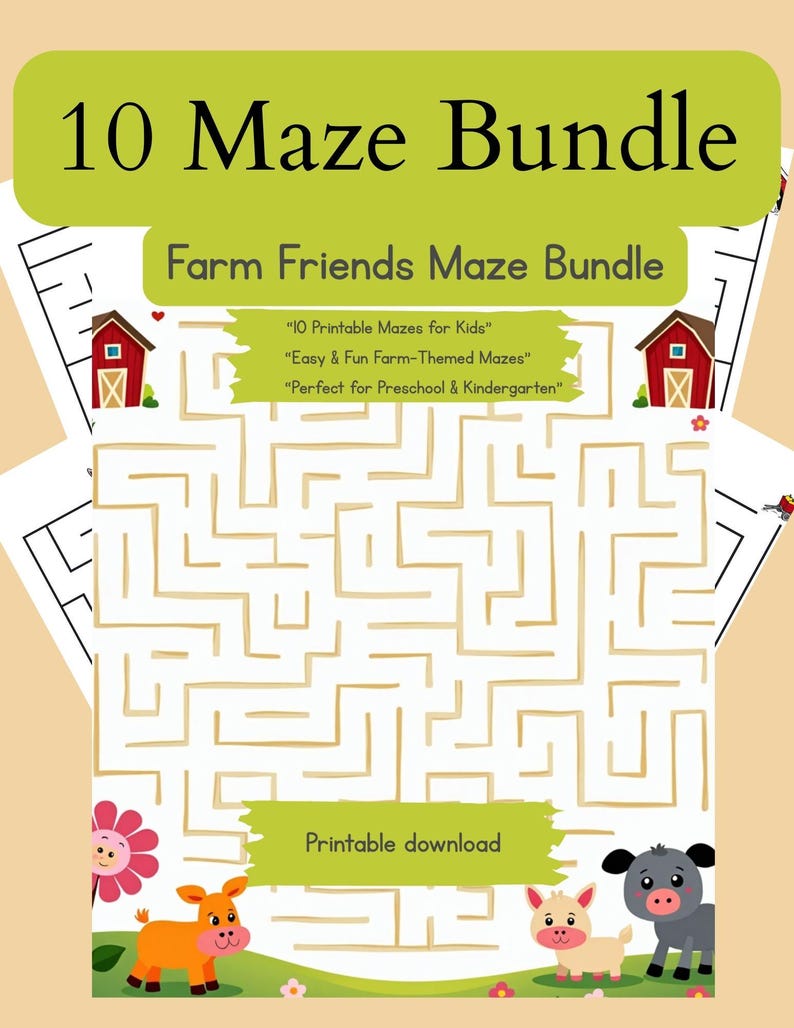 Kids Maze Worksheets • 10-pack Printable Activities - Etsy