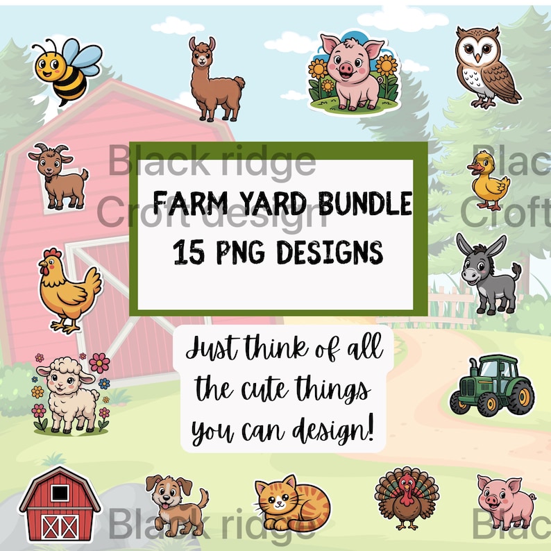Farm Animals Clip Art Bundle, 15 PNG Images of Cute Farm Animals, Along ...