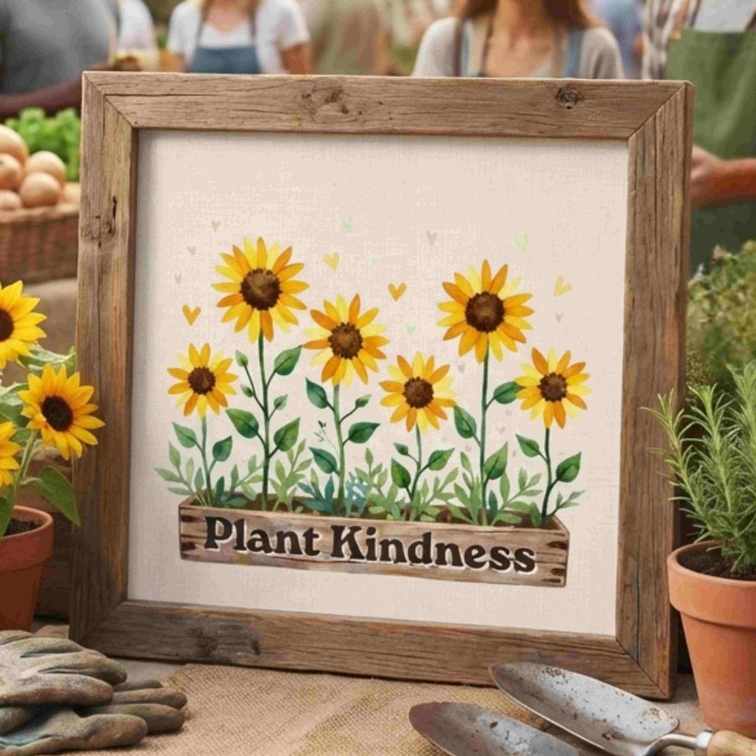 Plant Kindness Sunflower Wall Art Printable, Inspirational Garden Decor ...