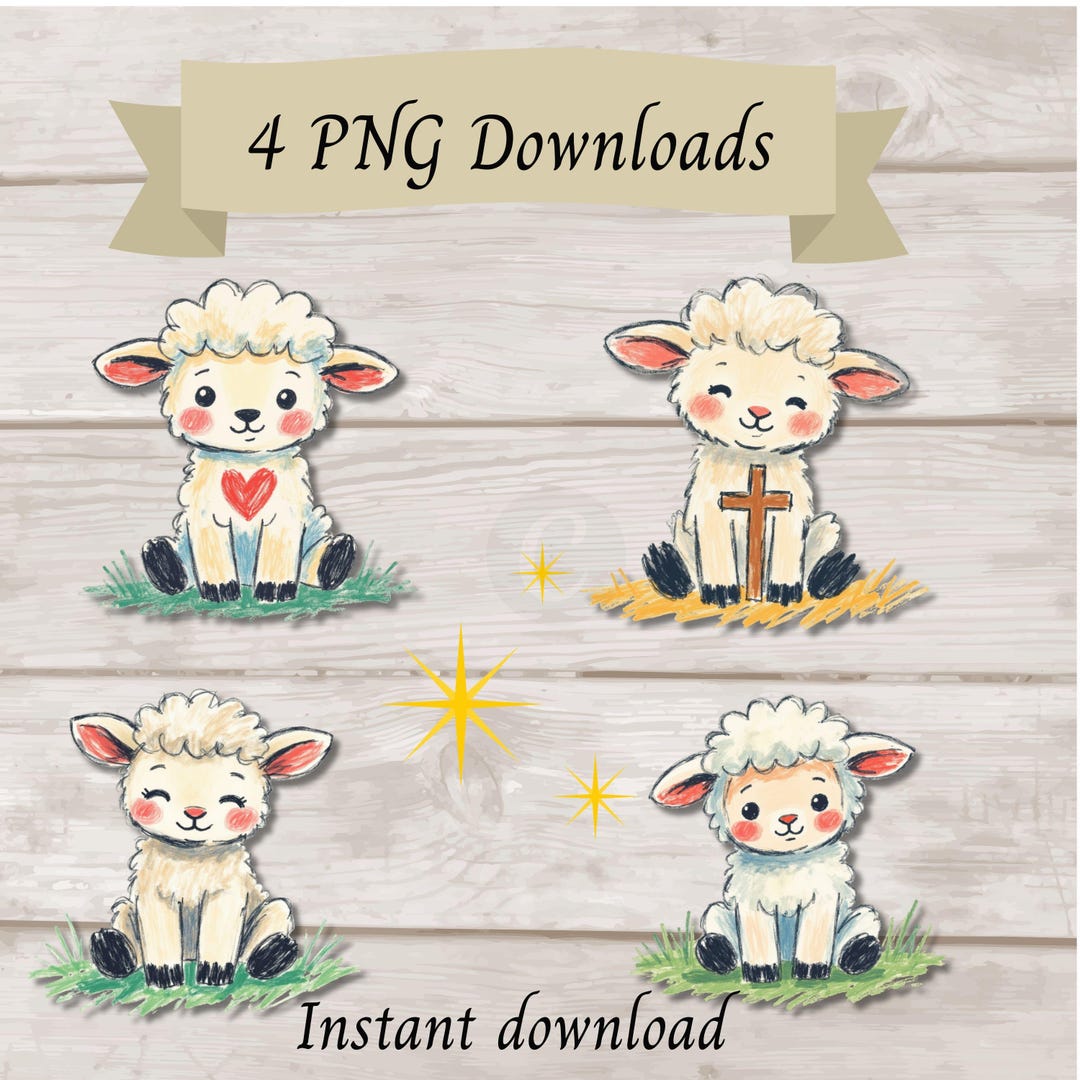 February Faith Lambs – Crayon Style Christian Clipart Bundle - Etsy