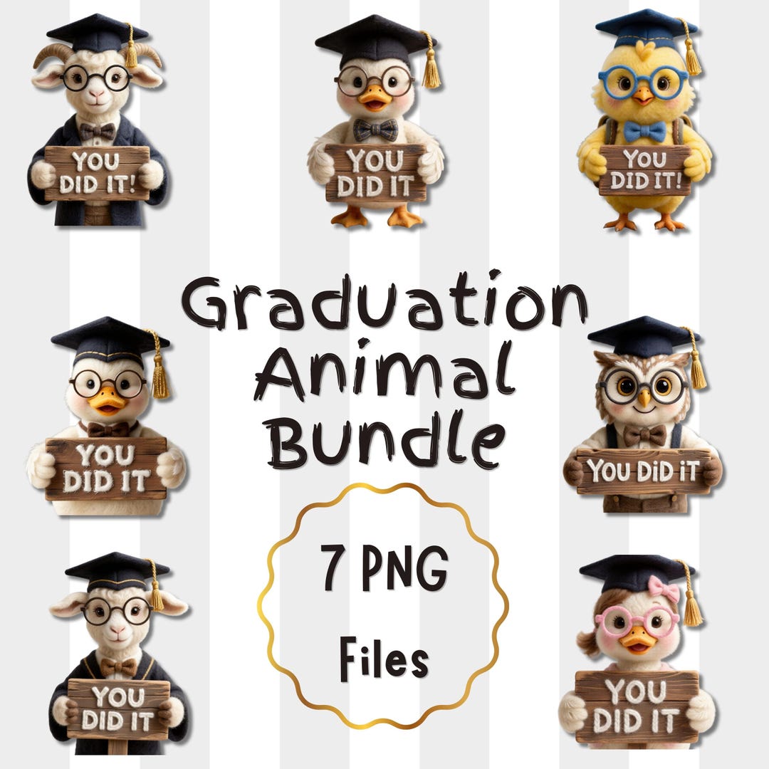 Cute Graduation Animals PNG Bundle | Farm Animal Graduate Clipart ...