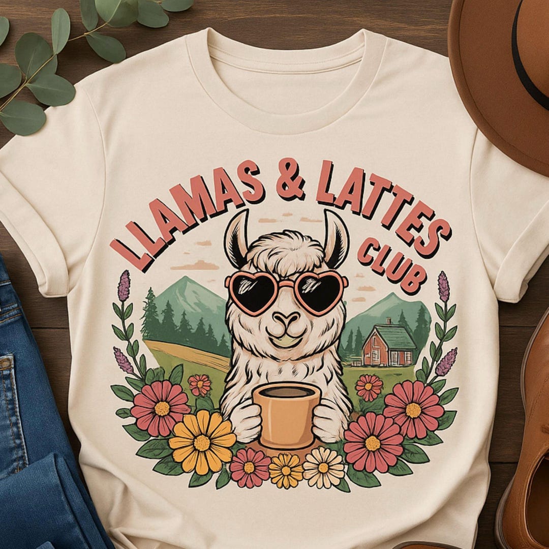 Llamas & Lattes Club PNG | Coffee Llama Sticker Design (digital ...
