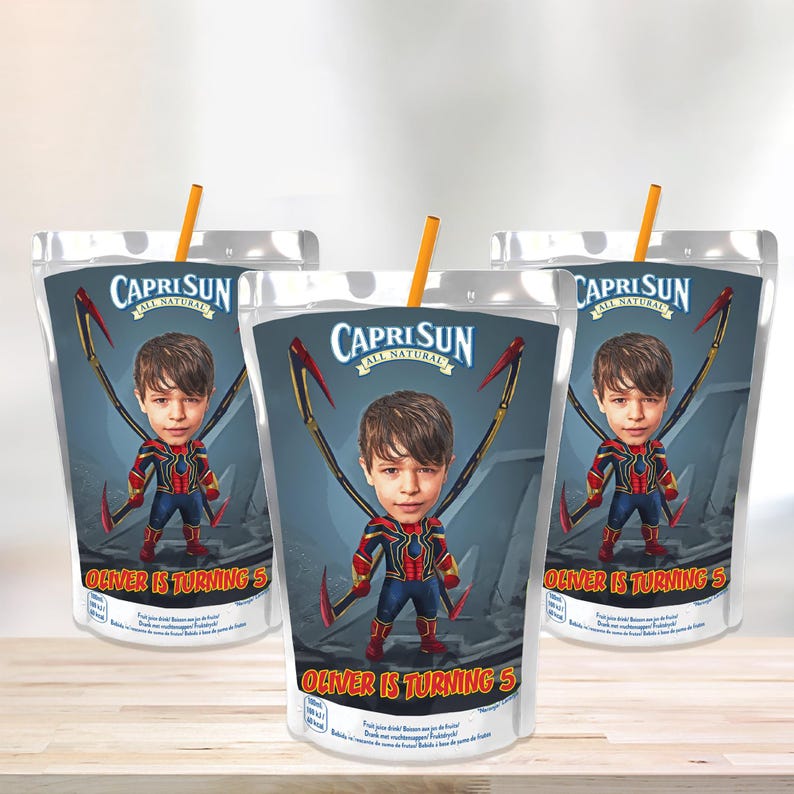Spiderman Portrait Capri Sun Label, Spiderman Template, Editable Juice ...