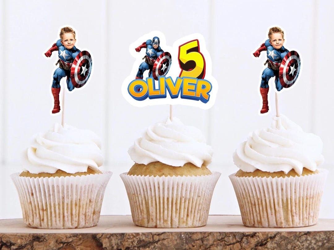 Printable Captain America Photo Cupcake Topper, Personalised Captain ...