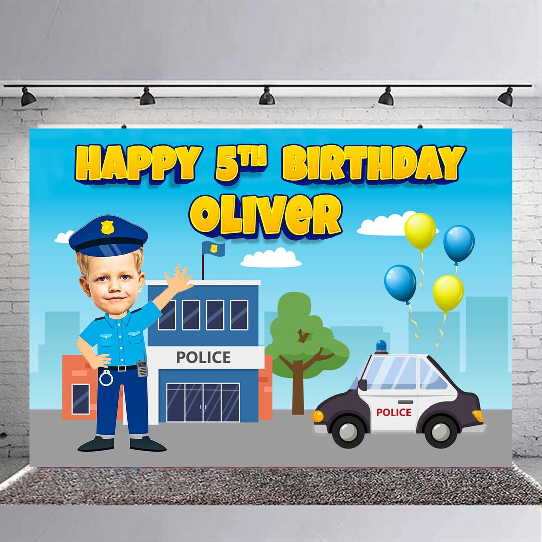 Policeman Portrait Birthday Banner, Police Personalized Birthday ...
