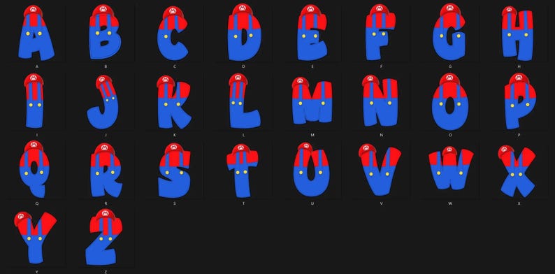 Super Mario Alphabet Pngs - Luigi Alphabet - Bowser- Princess Peach ...