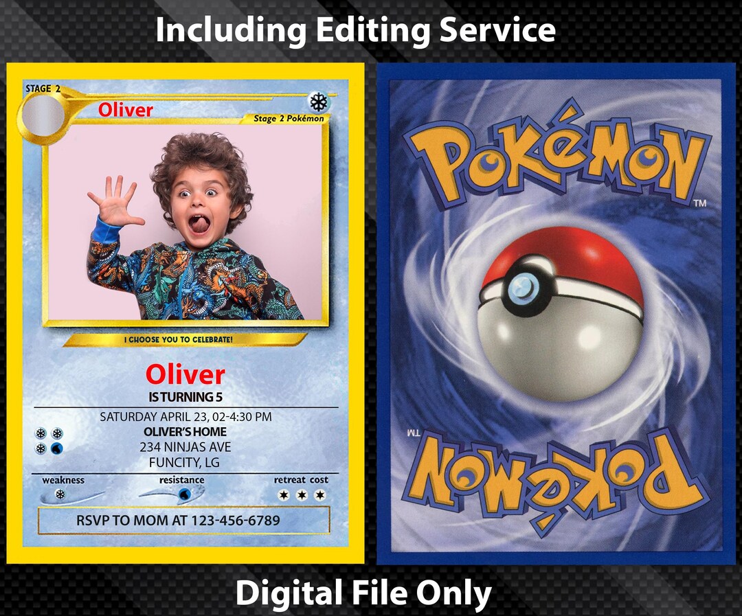 Printable Pikachu Card Birthday Invitation With Picture Photo Printable ...