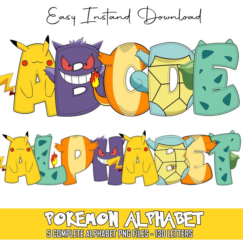Pikachu Alphabet Pngs - Kids Alphabet - Bulbasaur - Charmander ...