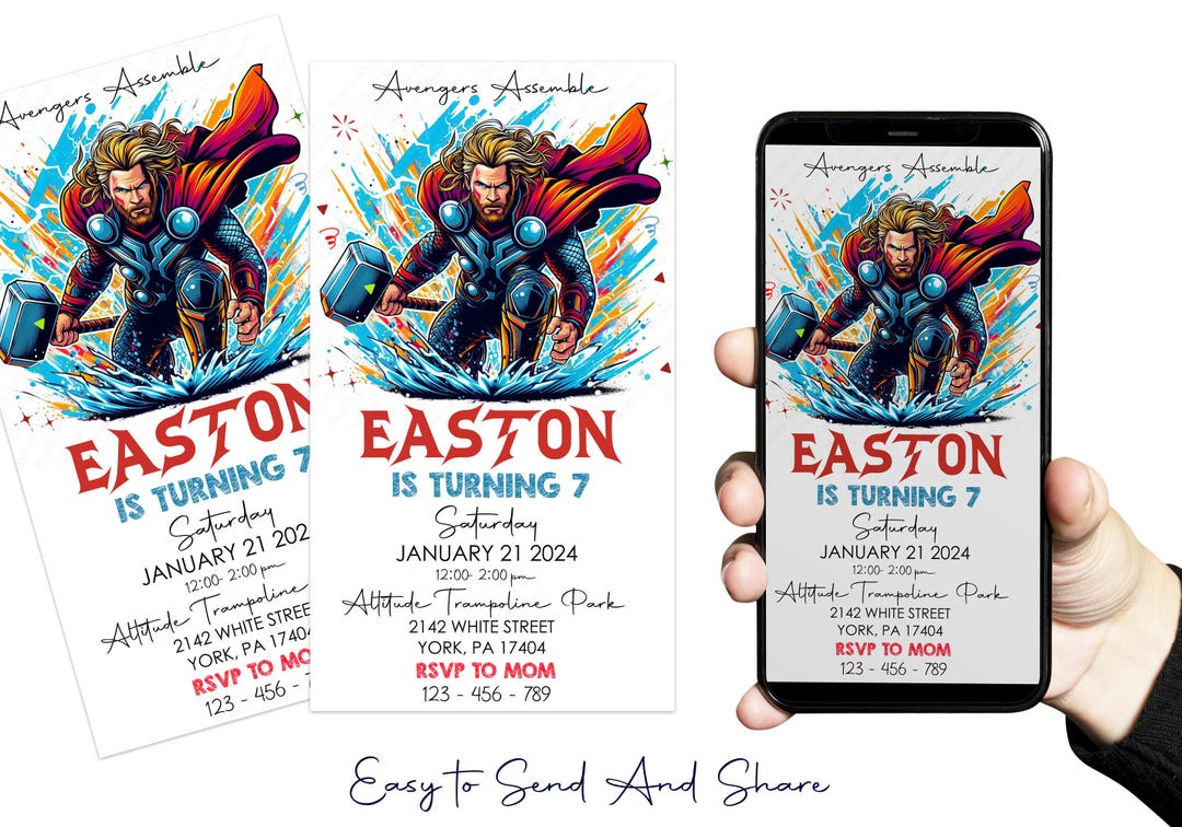 Thor Birthday Invitation Template, Printable Avengers Thor Birthday ...