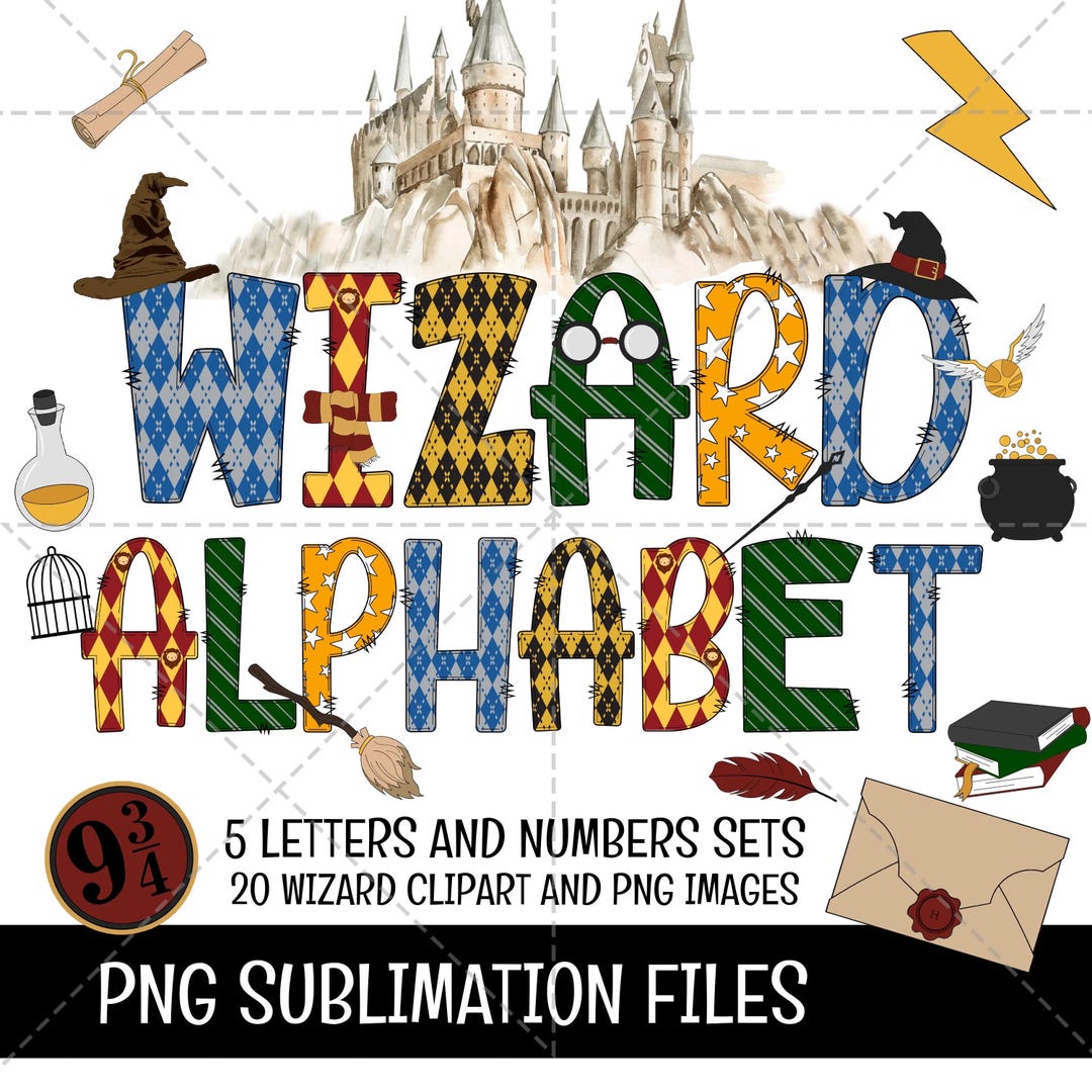 Wizard Magic Doodle Alphabet Bundle, Wizard PNG Letters, Numbers, Magic ...