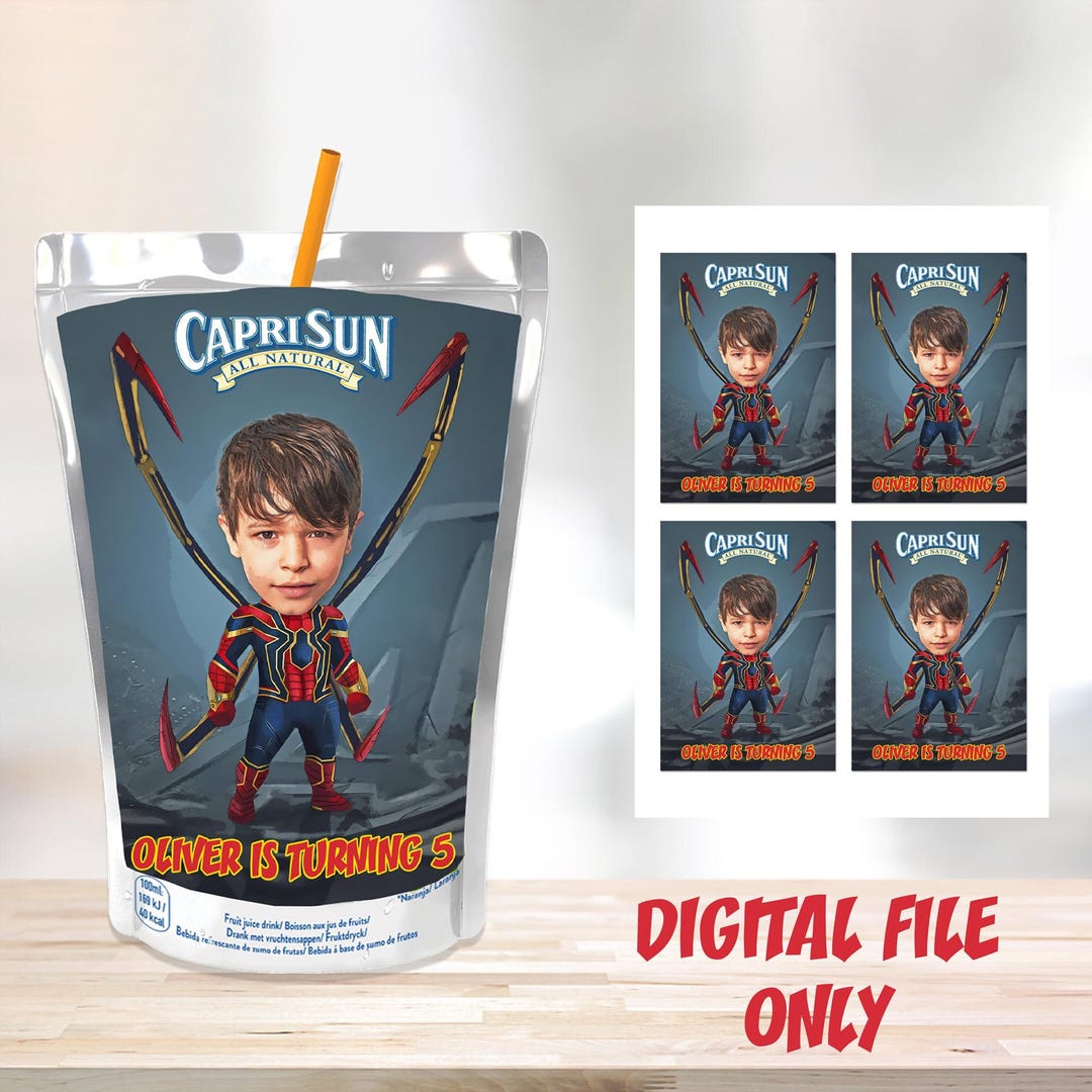 Spiderman Portrait Capri Sun Label, Spiderman Template, Editable Juice ...