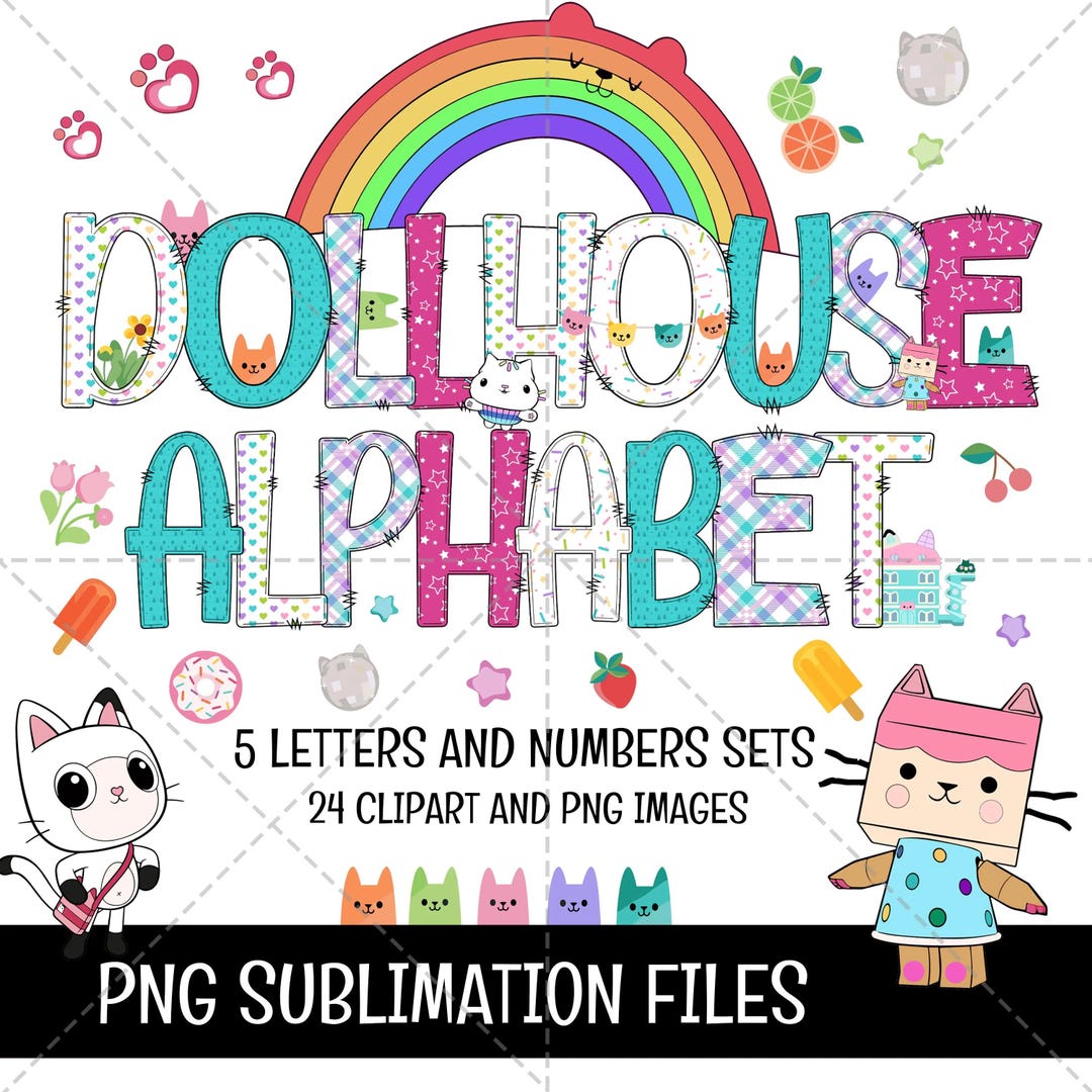 Doll Playhouse Doodle Alphabet Bundle, Dollhouse PNG Letters, Numbers ...