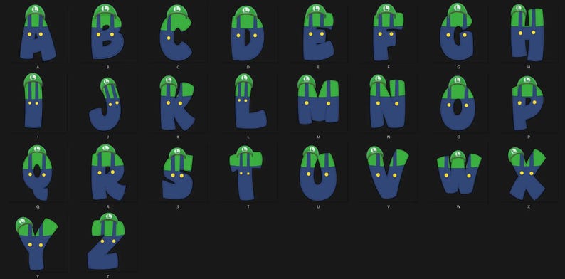 Super Mario Alphabet Pngs - Luigi Alphabet - Bowser- Princess Peach ...
