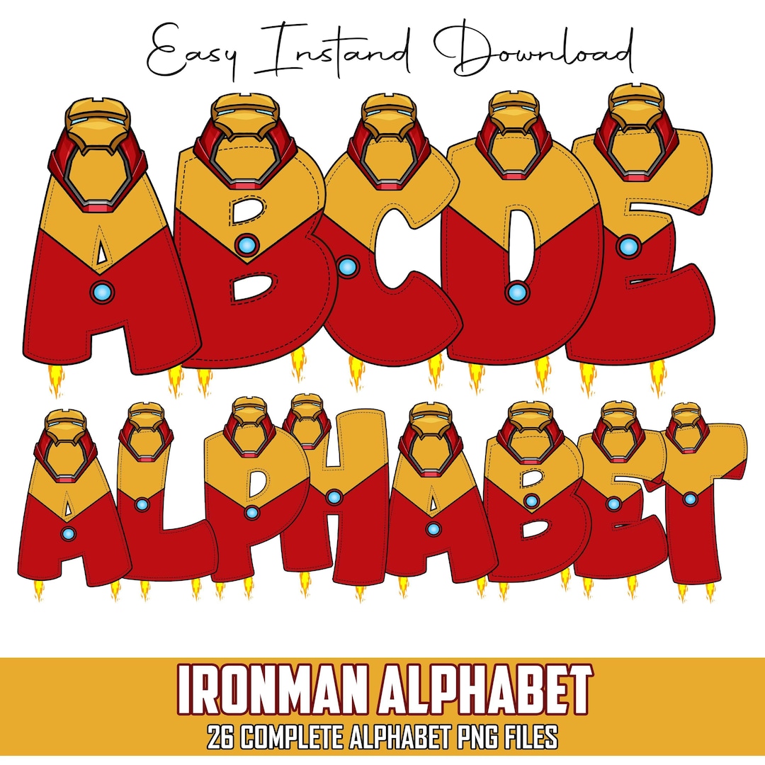 Ironman Alphabet Pngs - Iron Man Kids Alphabet - Iron Man Font Alphabet ...