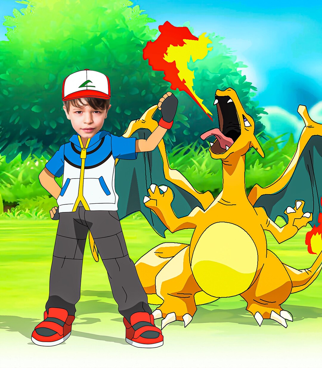 Ash and Charizard Kids Custom Portrait,get Your Own Ash Portrait From ...