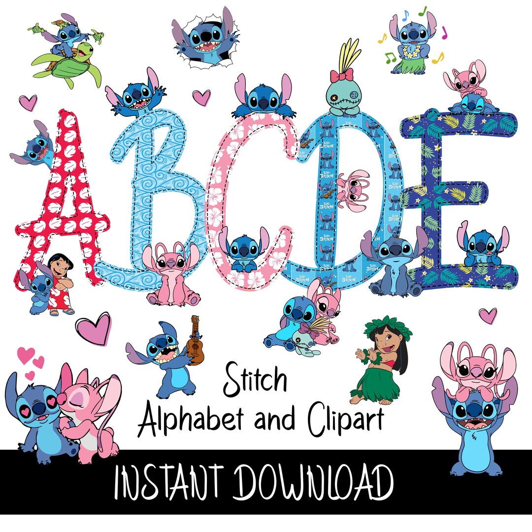 Stitch Doodle Alphabet Bundle, Stich PNG Buchstaben, Zahlen, Stich ...