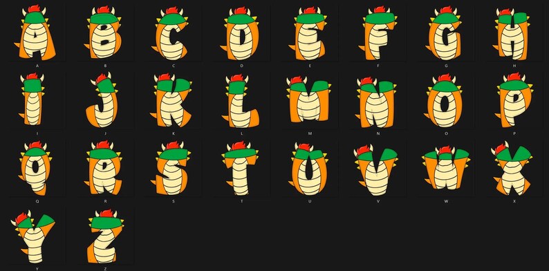 Super Mario Alphabet Pngs - Luigi Alphabet - Bowser- Princess Peach ...