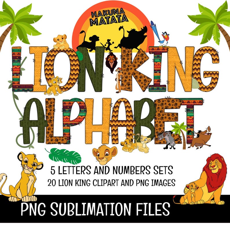 Lion King Doodle Alphabet Bundle, Simba PNG Letters, Numbers, Lion King ...