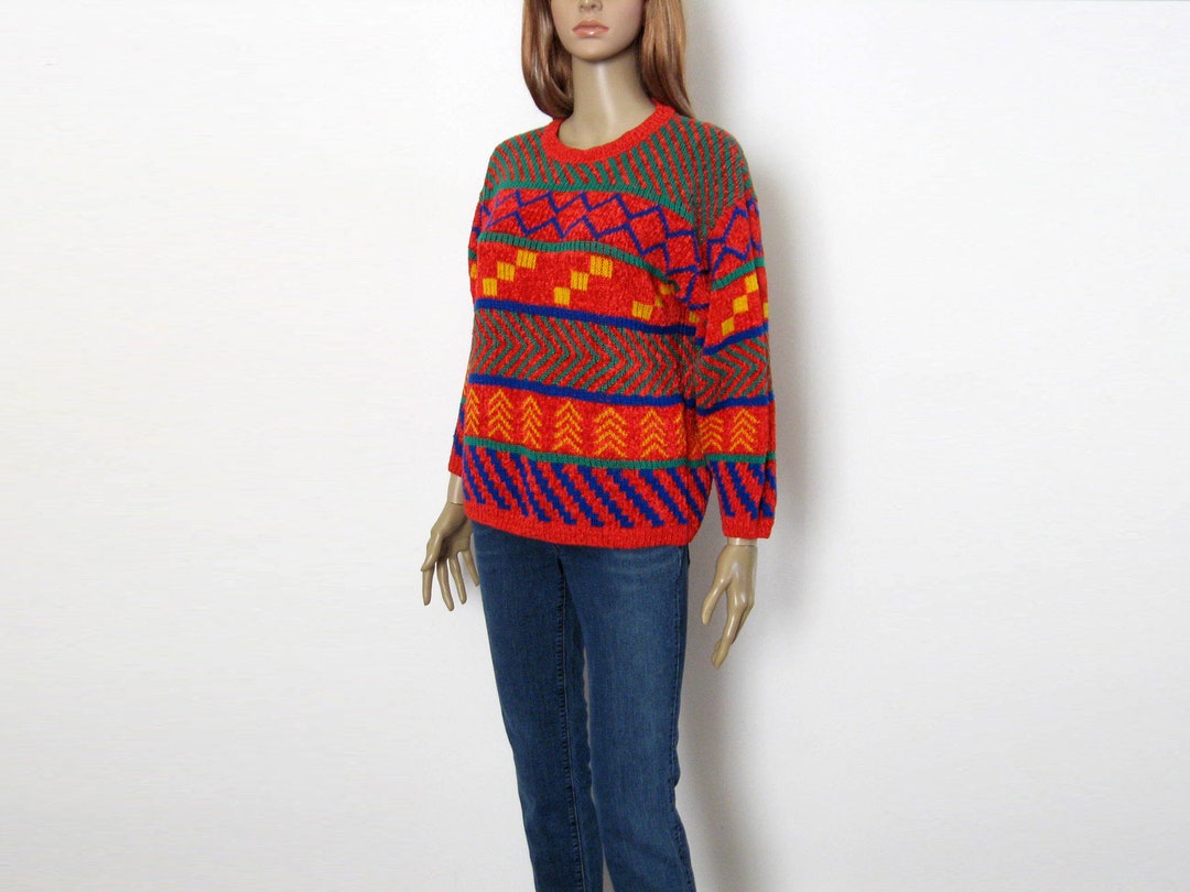 Bright Primary Colors Sweater 1980s Abstract Design Soft - Etsy