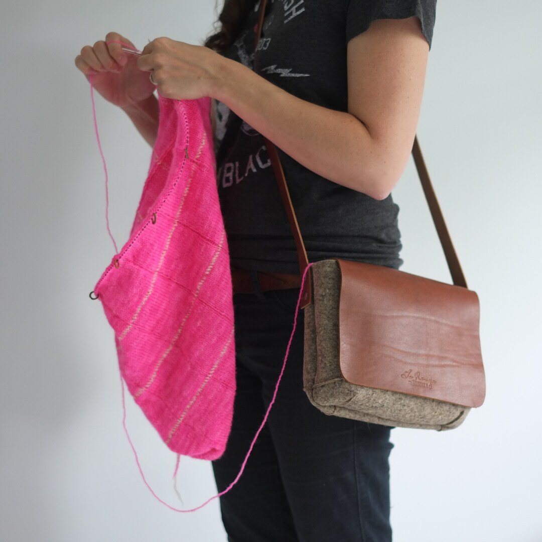 Crossbody Knitting Bag, Leather and Felt Small Bag, Minimalist Handbag ...