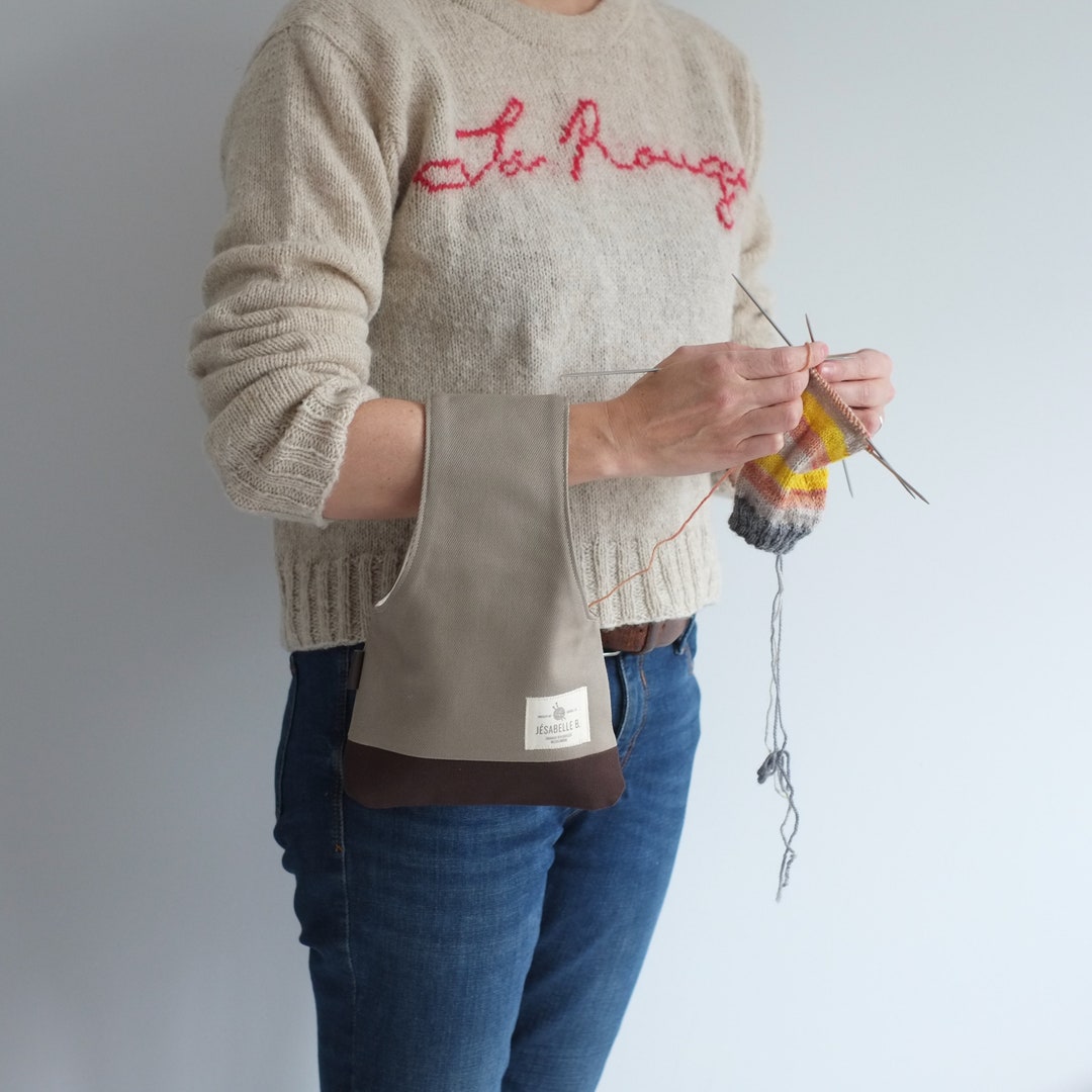 Knitting Bag in Greige and Brown Bottom, Mini Wristlet to Knit, Small ...