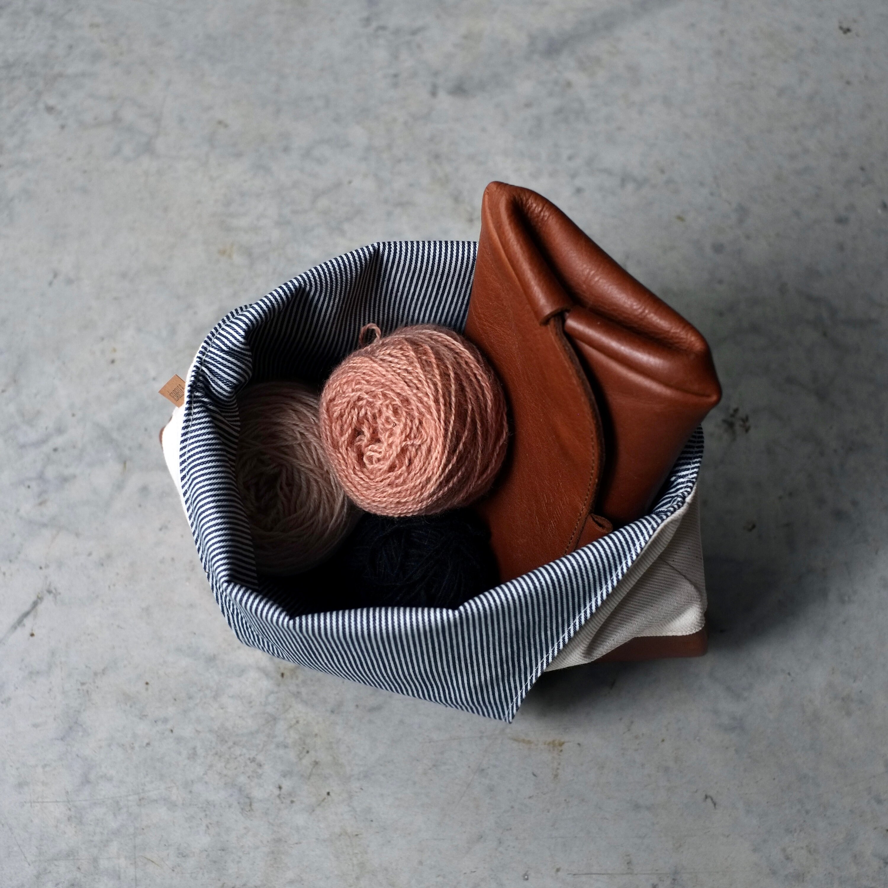 Large leather and Cream project bag Beige knitting bag with leather ...