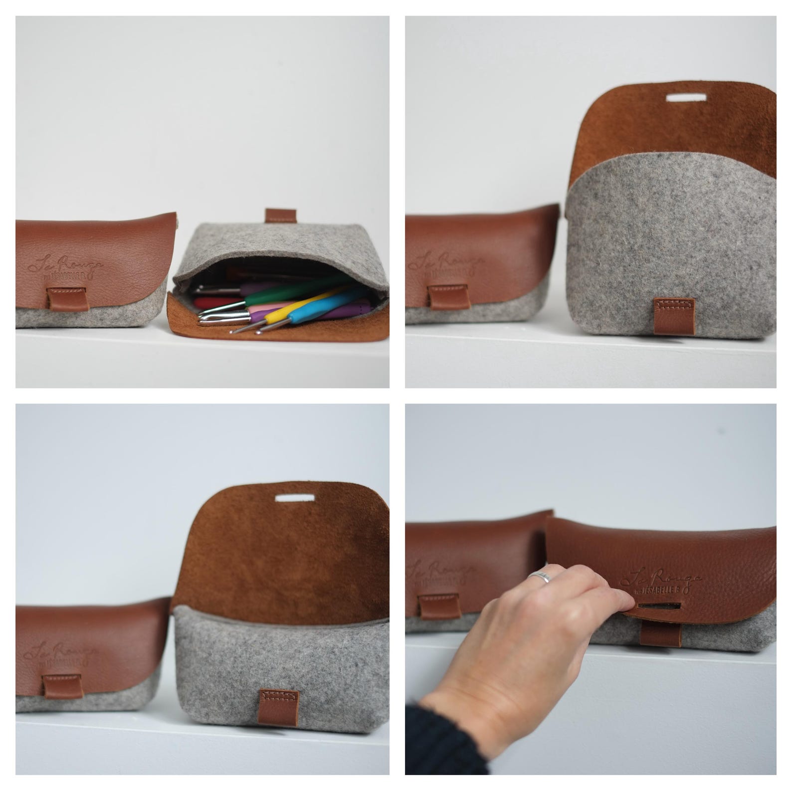 Leather and Felt Half-moon Accessory Case, Notion Pouch - Etsy