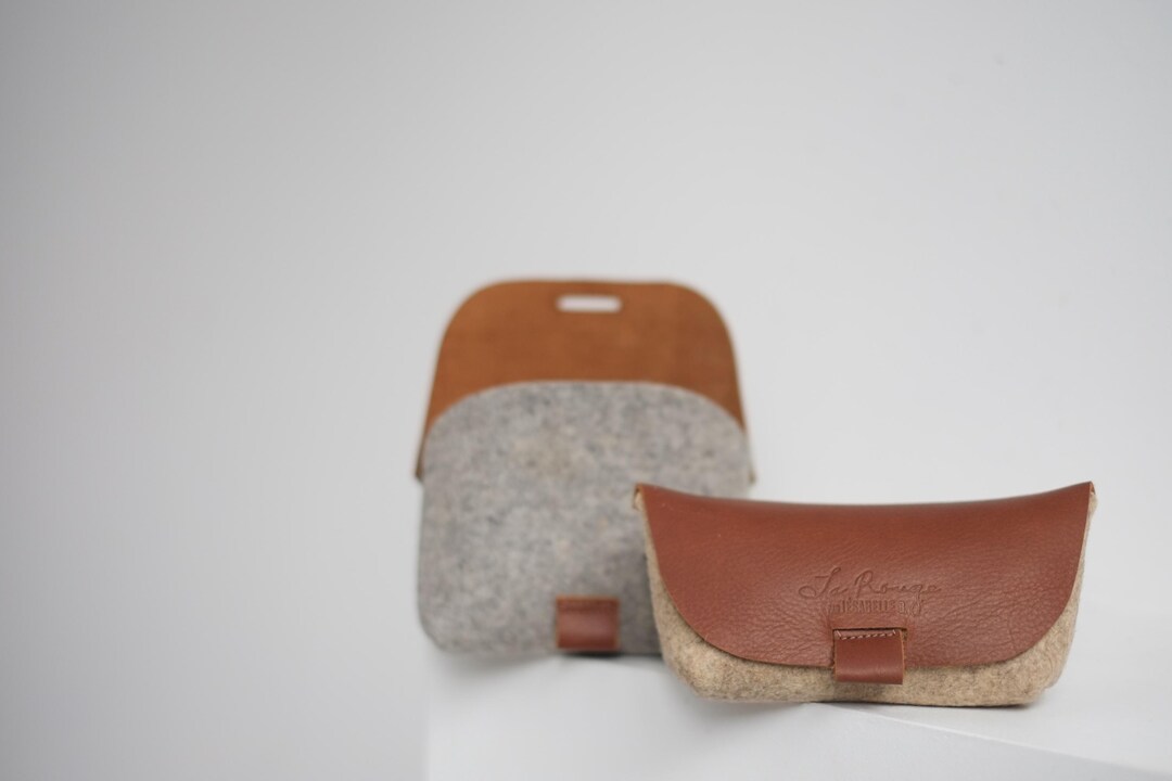 Leather and Felt Half-moon Notion Cases, Accessory Case in Brown or ...
