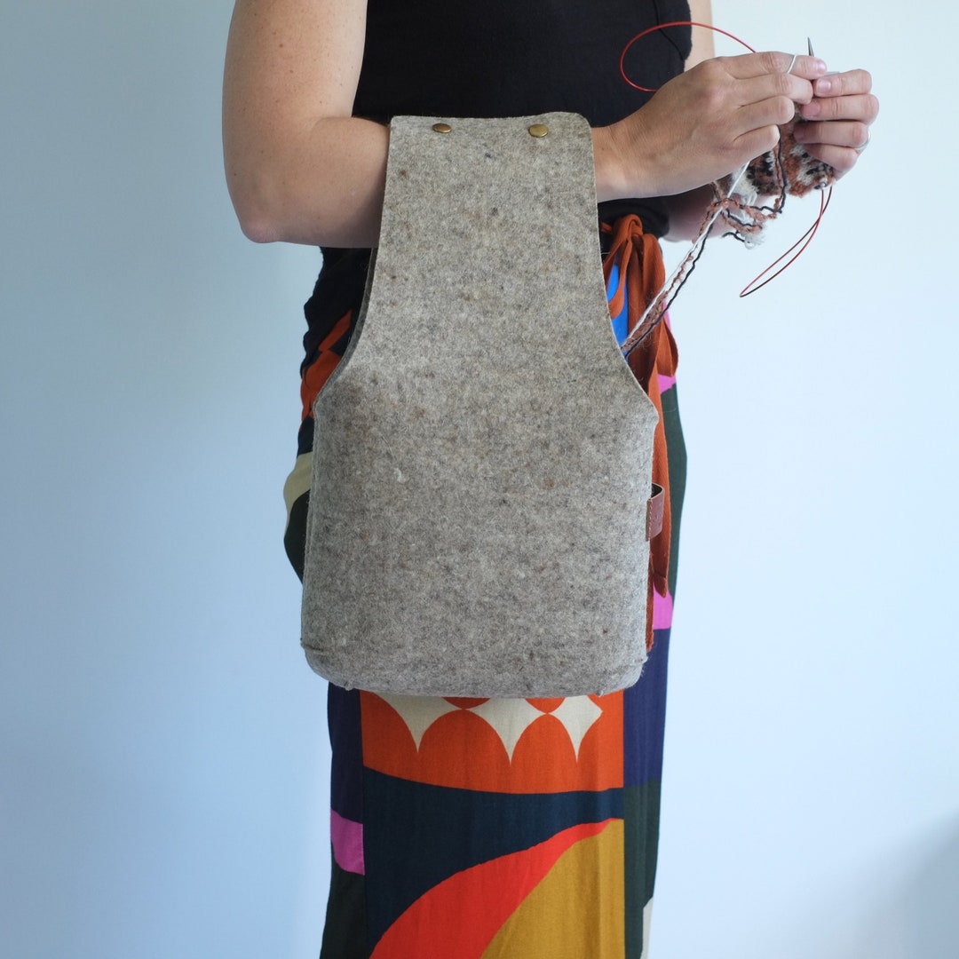 Medium Felt Knitting Bag, Wool Project Bag for Knitting, Felt Yarn ...