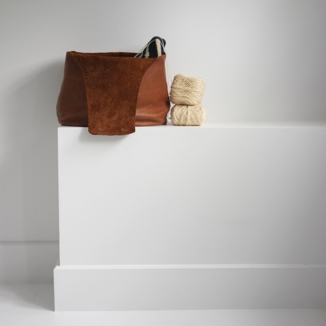 Leather Knitting Project Bag, Leather Knitting Bag, Leather Yarn Tote ...