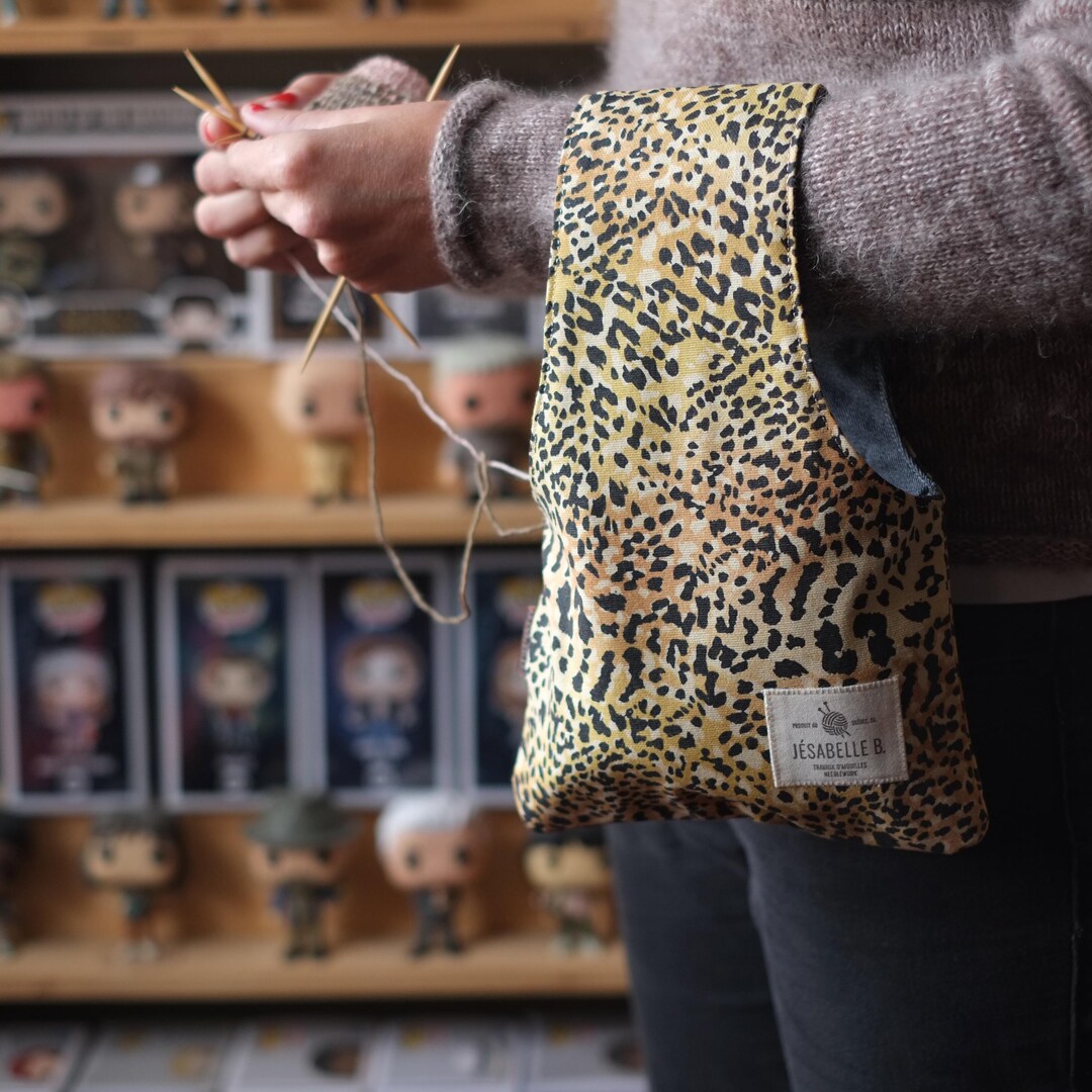 Small Cheetah Print Knitting Bag, Reversible Wristlet Project Bag - Etsy