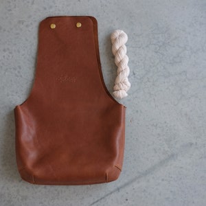 Leather Knitting Bag, Brown Leather Medium Knitting Wristlet, on the Go ...