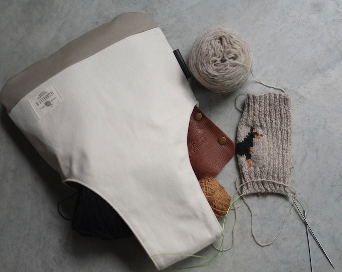 Project Bag in Beige and Greige Medium, Knitting Bag, Crochet Bag - Etsy