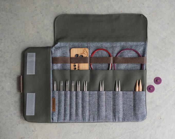 Knitting Bag in Brown and Denim Small Project Bag for - Etsy