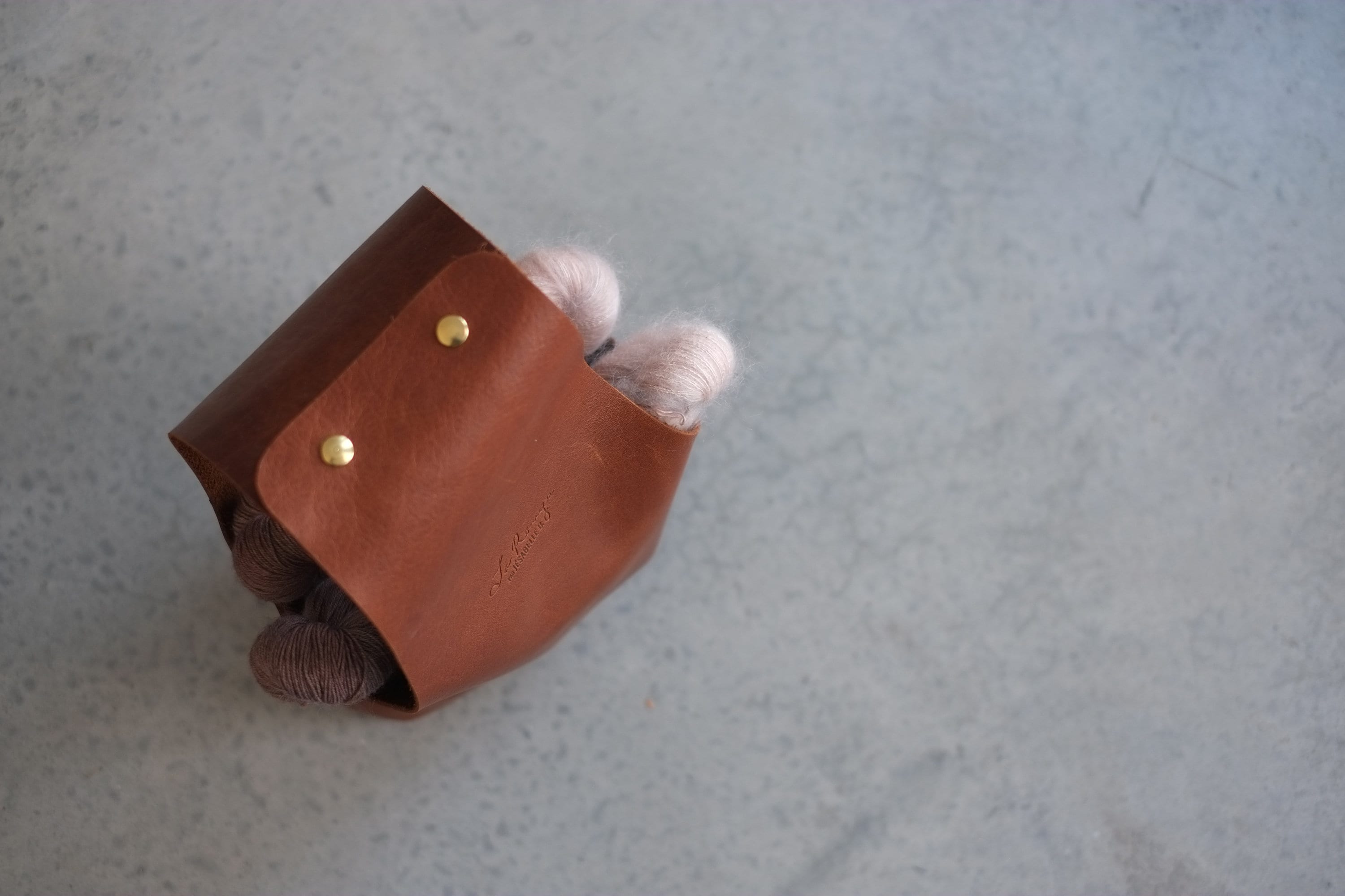 Leather knitting bag Project bag in leather Brown leather | Etsy