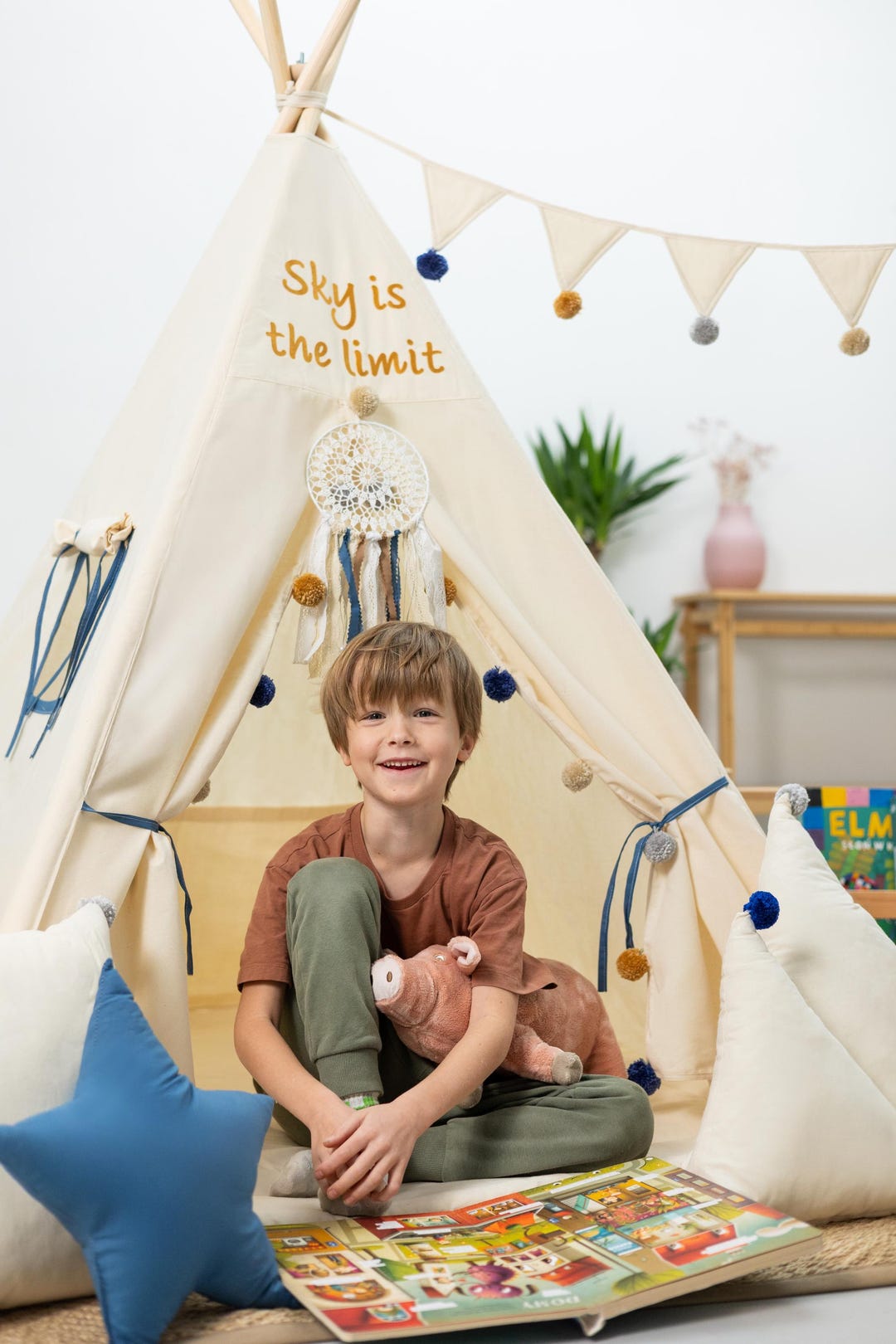 Personalized Kids Teepee Tent, Custom Name Embroidery, Neutral Beige ...