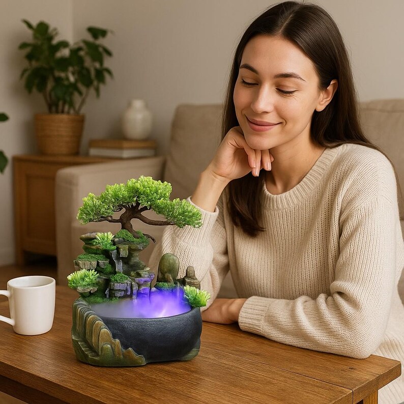 Bonsai Tree Fountain With LED Mist: Feng Shui Tabletop Waterfall Decor ...